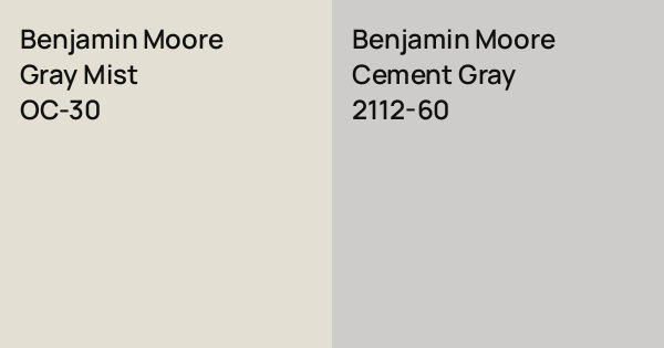 Benjamin Moore Gray Mist vs. Benjamin Moore Cement Gray comparison