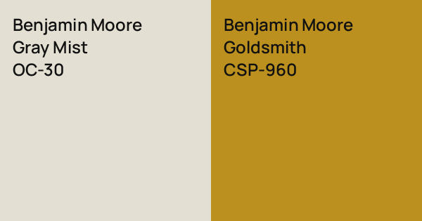 Benjamin Moore Gray Mist vs. Benjamin Moore Goldsmith comparison