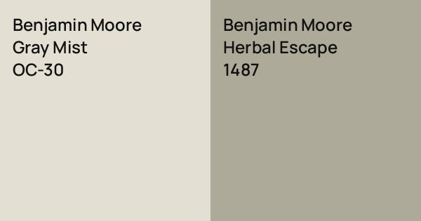 Benjamin Moore Gray Mist vs. Benjamin Moore Herbal Escape comparison