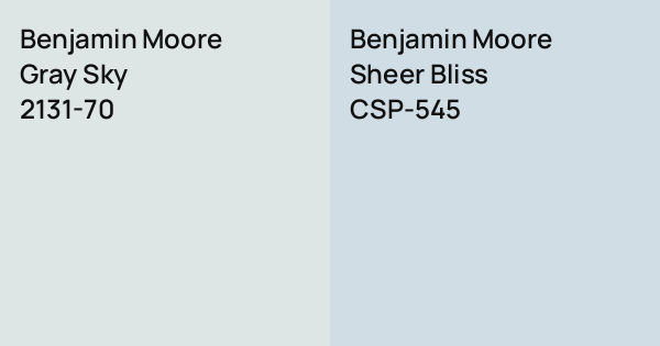 Benjamin Moore Gray Sky vs. Benjamin Moore Sheer Bliss comparison