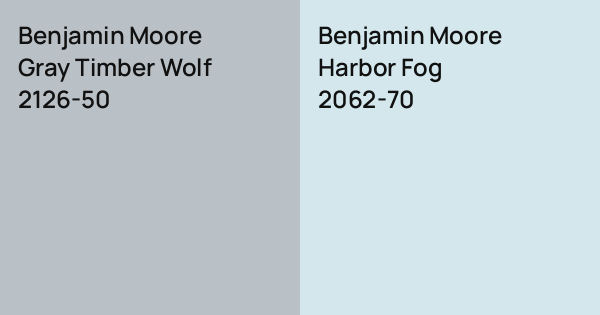 Benjamin Moore Gray Timber Wolf vs. Benjamin Moore Harbor Fog comparison