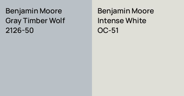 Benjamin Moore Gray Timber Wolf vs. Benjamin Moore Intense White comparison