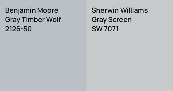 Benjamin Moore Gray Timber Wolf vs. Sherwin Williams Gray Screen comparison