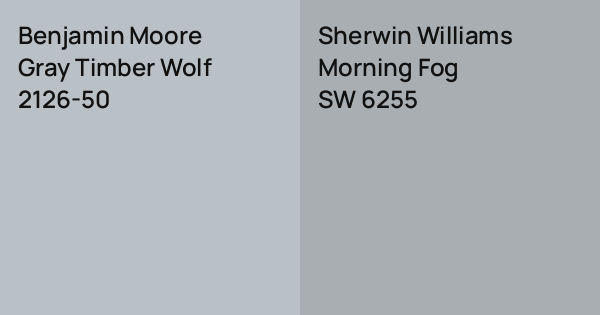 Benjamin Moore Gray Timber Wolf vs. Sherwin Williams Morning Fog comparison