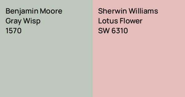 Benjamin Moore Gray Wisp vs. Sherwin Williams Lotus Flower comparison
