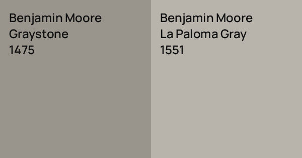 Benjamin Moore Graystone vs. Benjamin Moore La Paloma Gray comparison