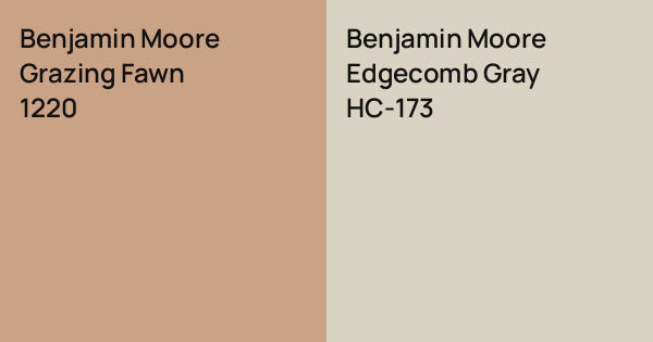 Benjamin Moore Grazing Fawn vs. Benjamin Moore Edgecomb Gray comparison