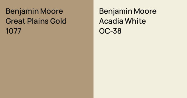 Benjamin Moore Great Plains Gold vs. Benjamin Moore Acadia White comparison