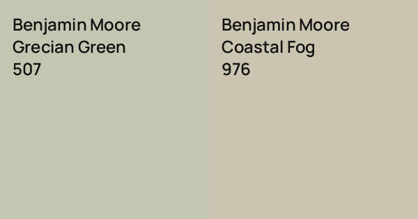 Benjamin Moore Grecian Green vs. Benjamin Moore Coastal Fog comparison