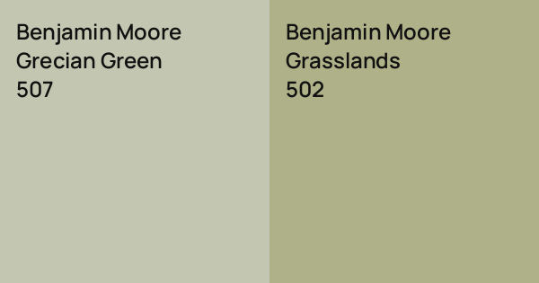 Benjamin Moore Grecian Green vs. Benjamin Moore Grasslands comparison