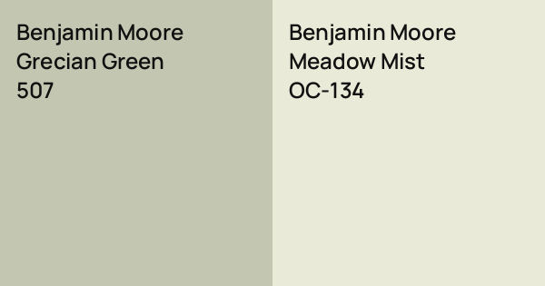Benjamin Moore Grecian Green vs. Benjamin Moore Meadow Mist comparison