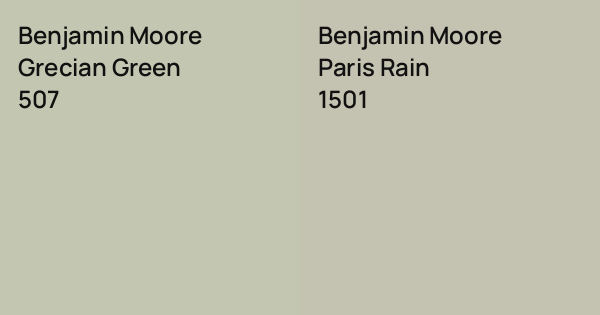 Benjamin Moore Grecian Green vs. Benjamin Moore Paris Rain comparison