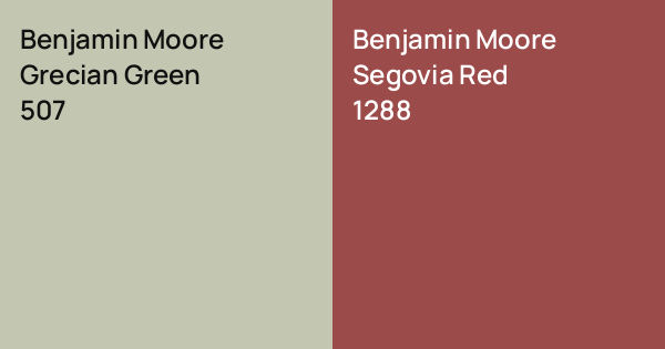 Benjamin Moore Grecian Green vs. Benjamin Moore Segovia Red comparison