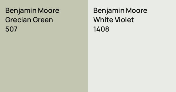 Benjamin Moore Grecian Green vs. Benjamin Moore White Violet comparison