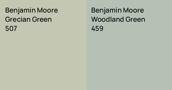 Benjamin Moore Grecian Green vs. Benjamin Moore Woodland Green comparison