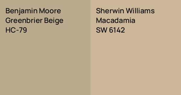 Benjamin Moore Greenbrier Beige vs. Sherwin Williams Macadamia comparison