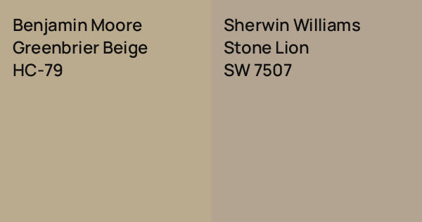 Benjamin Moore Greenbrier Beige vs. Sherwin Williams Stone Lion comparison