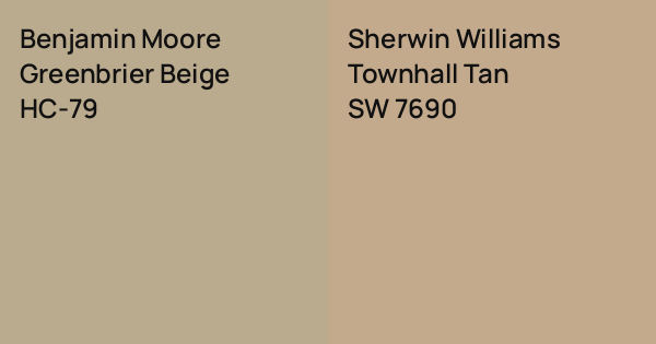 Benjamin Moore Greenbrier Beige vs. Sherwin Williams Townhall Tan ...