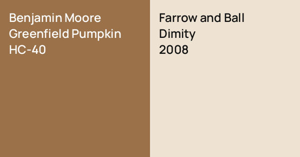 Benjamin Moore Greenfield Pumpkin vs. Farrow and Ball Dimity comparison