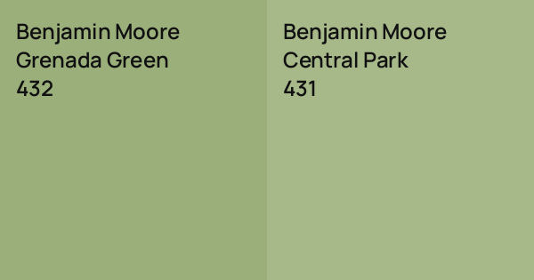 Benjamin Moore Grenada Green vs. Benjamin Moore Central Park comparison