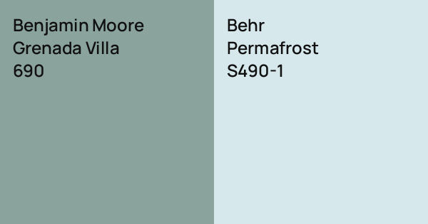 Benjamin Moore Grenada Villa vs. Behr Permafrost comparison