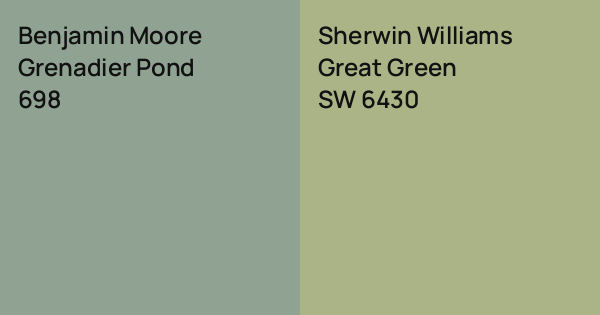 Benjamin Moore Grenadier Pond vs. Sherwin Williams Great Green comparison
