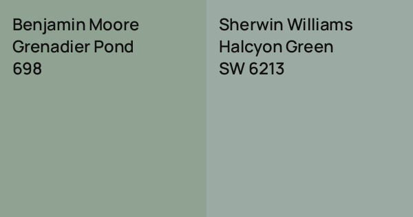Benjamin Moore Grenadier Pond vs. Sherwin Williams Halcyon Green comparison