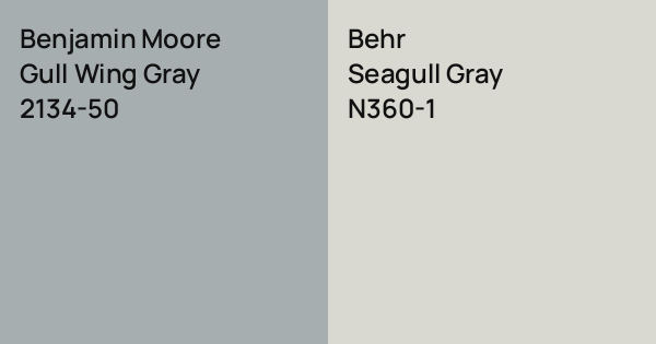 Benjamin Moore Gull Wing Gray vs. Behr Seagull Gray comparison