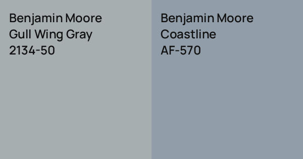 Benjamin Moore Gull Wing Gray vs. Benjamin Moore Coastline comparison
