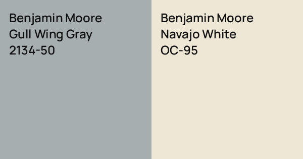 Benjamin Moore Gull Wing Gray vs. Benjamin Moore Navajo White comparison