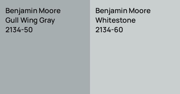 Benjamin Moore Gull Wing Gray vs. Benjamin Moore Whitestone comparison