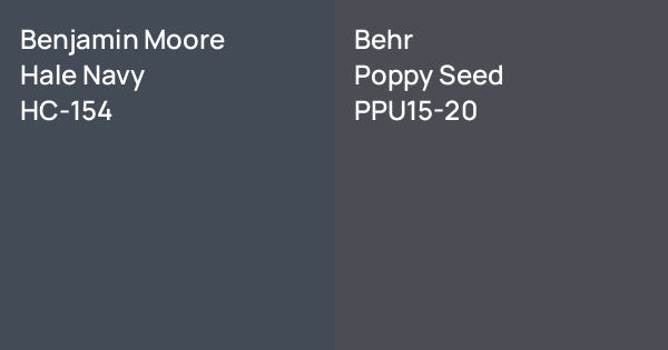 Benjamin Moore Hale Navy vs. Behr Poppy Seed comparison