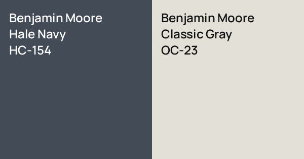 Benjamin Moore Hale Navy vs. Benjamin Moore Classic Gray comparison