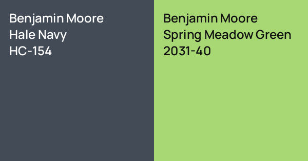Benjamin Moore Hale Navy vs. Benjamin Moore Spring Meadow Green comparison