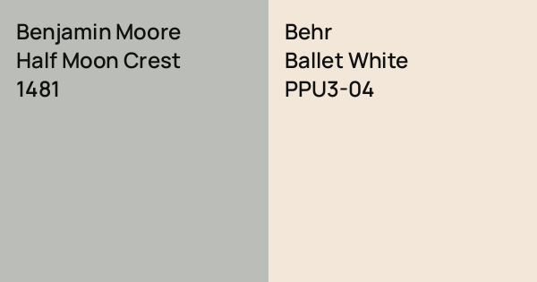 Benjamin Moore Half Moon Crest vs. Behr Ballet White comparison