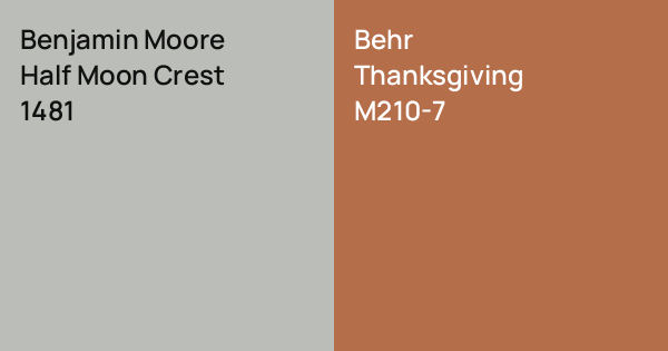 Benjamin Moore Half Moon Crest vs. Behr Thanksgiving comparison