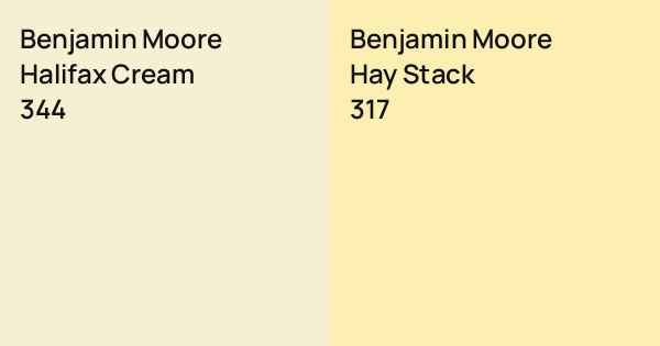 Benjamin Moore Halifax Cream vs. Benjamin Moore Hay Stack comparison
