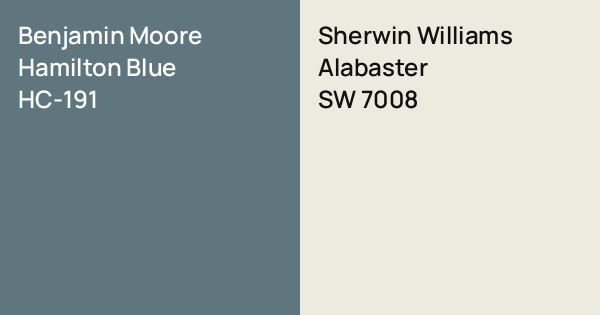 Benjamin Moore Hamilton Blue vs. Sherwin Williams Alabaster comparison