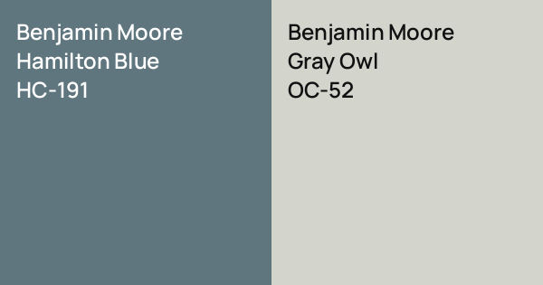 Benjamin Moore Hamilton Blue vs. Benjamin Moore Gray Owl comparison