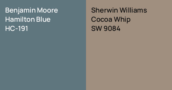 Benjamin Moore Hamilton Blue vs. Sherwin Williams Cocoa Whip comparison