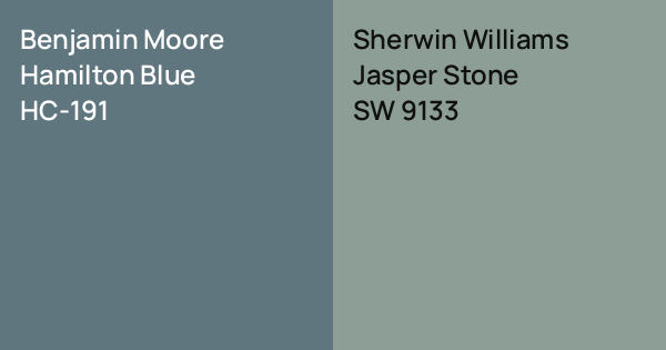 Benjamin Moore Hamilton Blue vs. Sherwin Williams Jasper Stone comparison