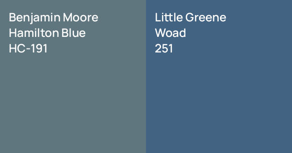 Benjamin Moore Hamilton Blue vs. Little Greene Woad comparison