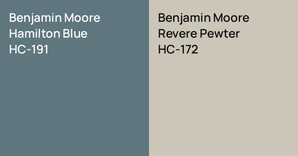 Benjamin Moore Hamilton Blue vs. Benjamin Moore Revere Pewter comparison