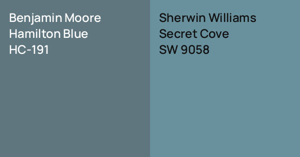 Benjamin Moore Hamilton Blue vs. Sherwin Williams Secret Cove comparison
