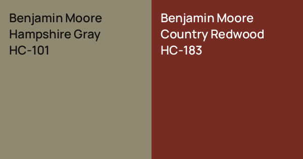 Benjamin Moore Hampshire Gray vs. Benjamin Moore Country Redwood comparison