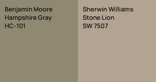 Benjamin Moore Hampshire Gray vs. Sherwin Williams Stone Lion comparison
