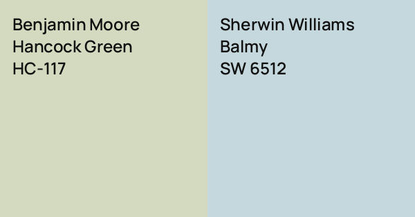 Benjamin Moore Hancock Green vs. Sherwin Williams Balmy comparison