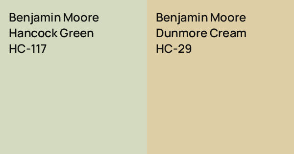 Benjamin Moore Hancock Green vs. Benjamin Moore Dunmore Cream comparison