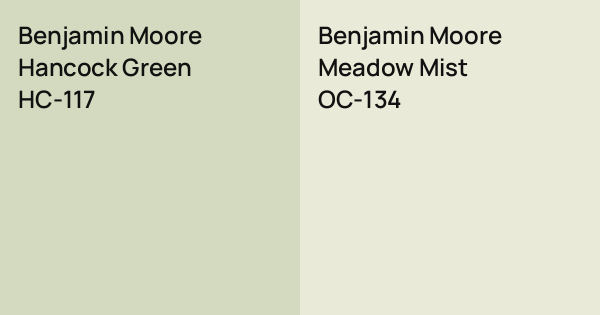 Benjamin Moore Hancock Green vs. Benjamin Moore Meadow Mist comparison