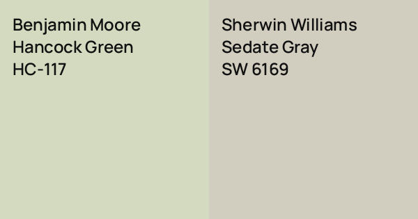 Benjamin Moore Hancock Green vs. Sherwin Williams Sedate Gray comparison